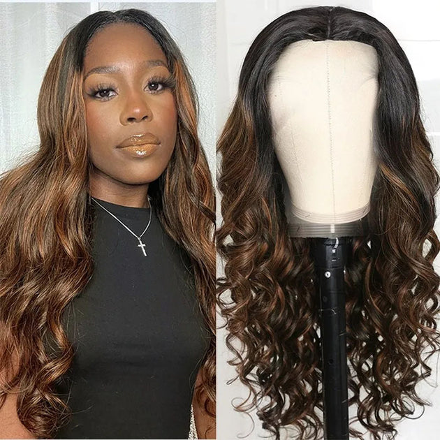 Body Wave V/U Part Wigs Highlight Balayage Colored Virgin Human Hair G ...