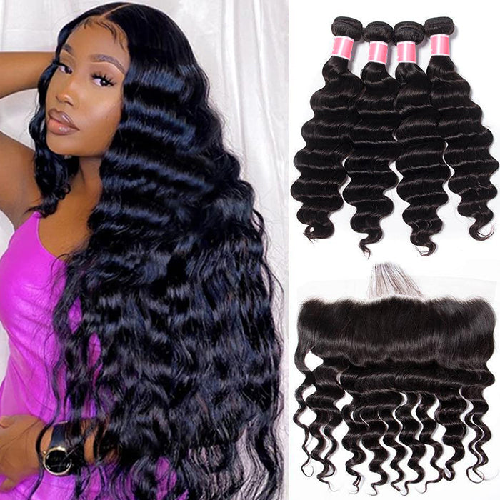 Loose Deep Wave Hair Bundles Human Hair Weave With Closure Frontal Hermosa Hair