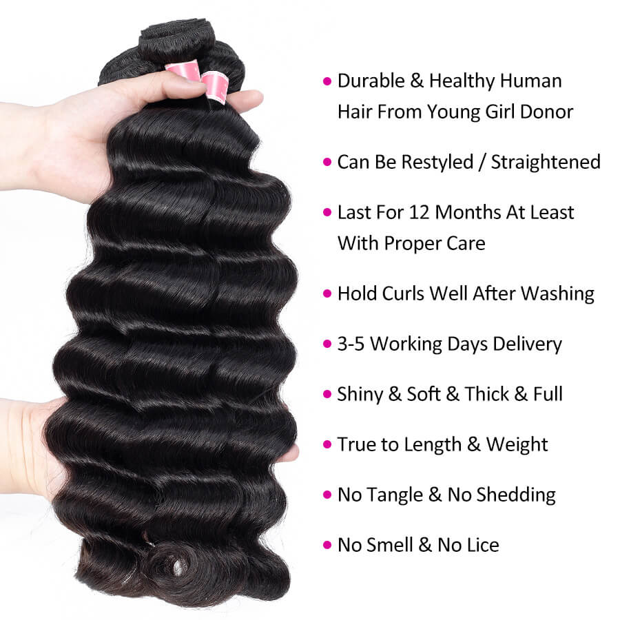 Loose Deep Wave Hair Bundles | Human Hair Weave With Closure/Frontal ...