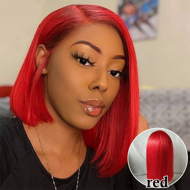 Colorful Straight Bob Wig Human Hair 13x4 Pre Plucked Glueless Bob Lac ...