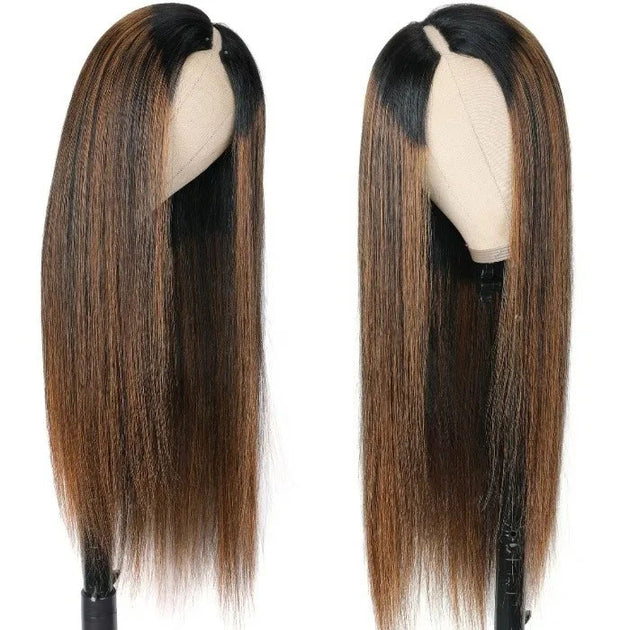 Hot Highlight Balayage Straight V/U Part Wig No Leave Out Glueless Hum ...