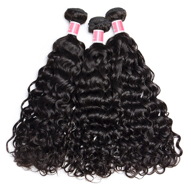 Peruvian Water Wave 3 Bundles with 4*4 Lace Closure Virgin Human Hair ...